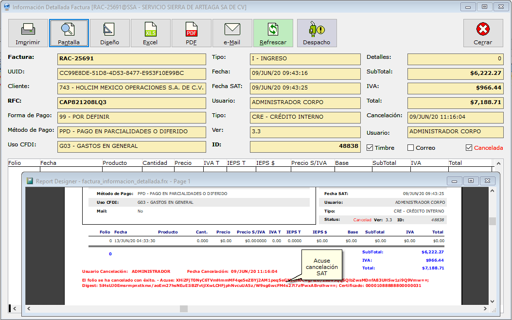 Controles Comunes > Información Factura